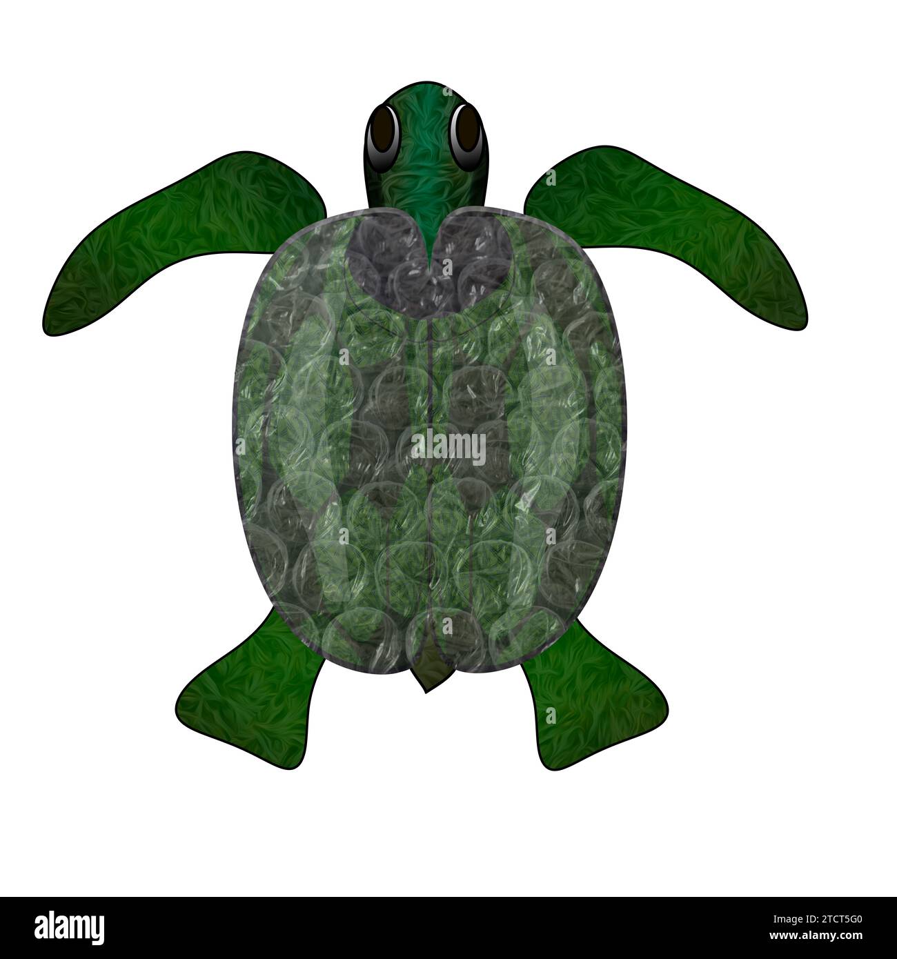 Digital composite. Sea turtle Chelonioidea wrapped in bubble wrap ...