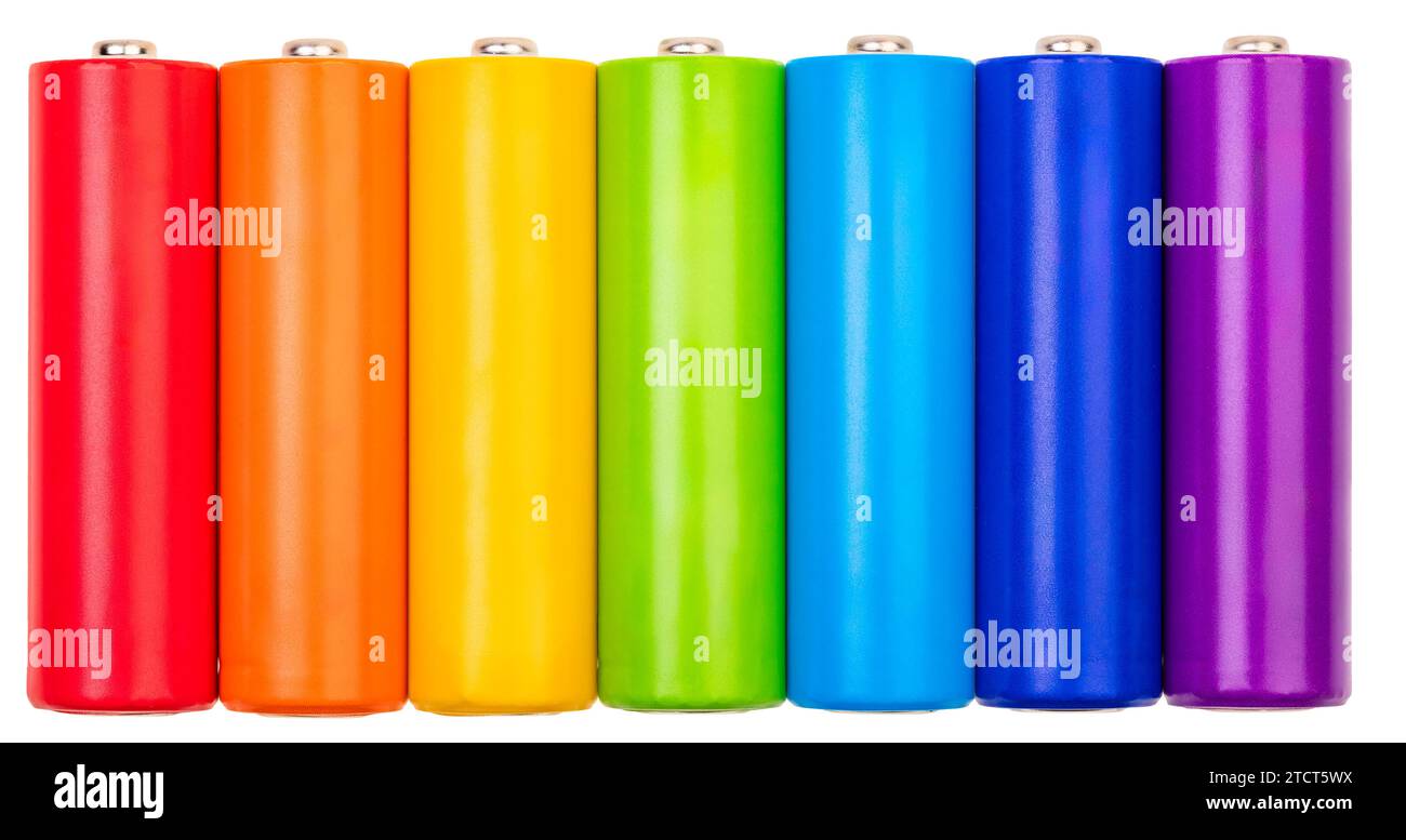 Vibrant and energetic colorful AA alkaline batteries (Mignons) pack ...