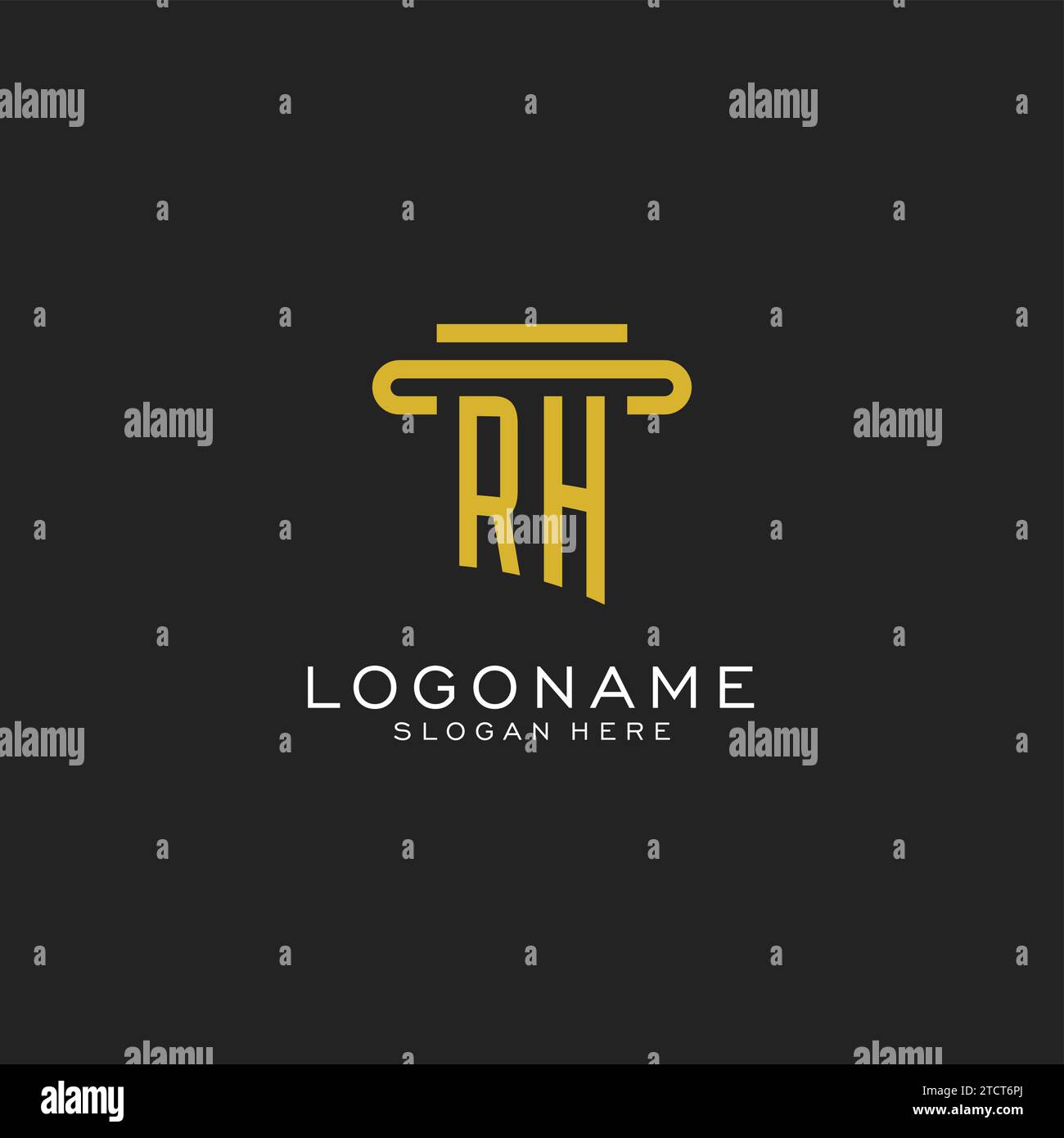 RH initial logo with simple pillar style design vector graphic Stock ...