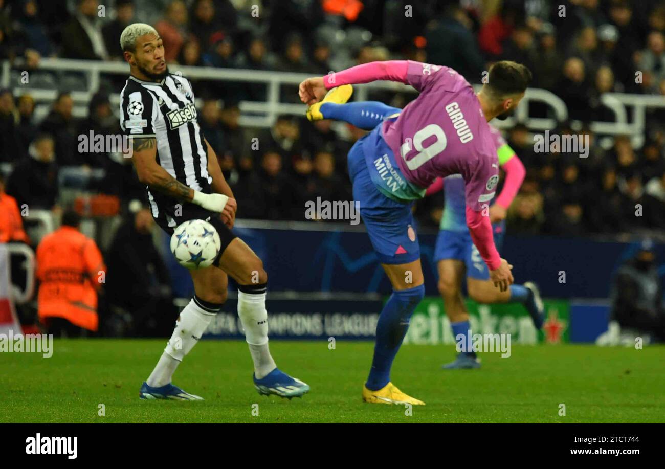NEWCASTLE, England 13. December 2023; Joe linton, Olivier Giroud in ...