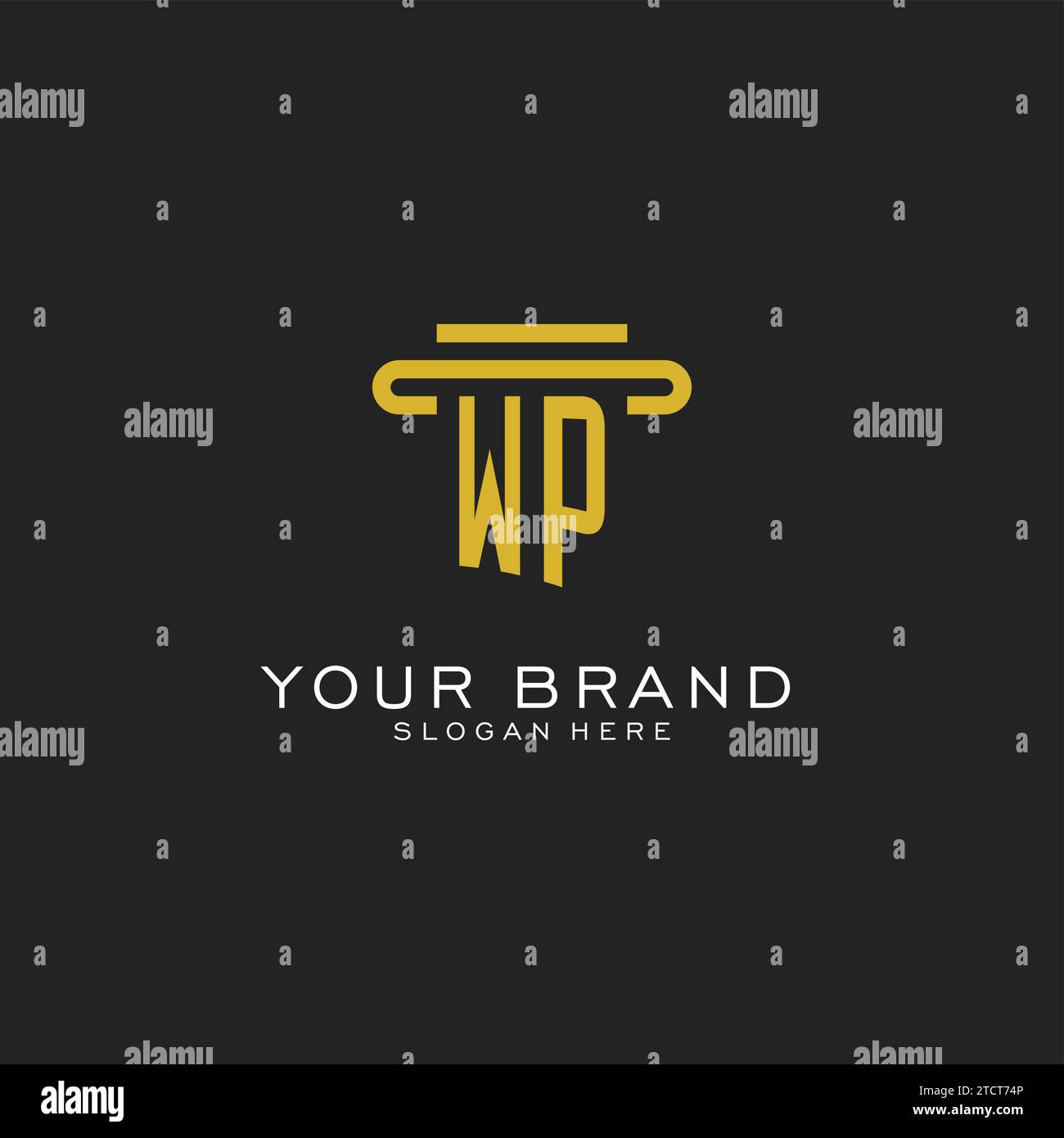WP initial logo with simple pillar style design vector graphic Stock ...