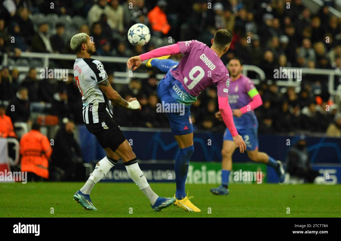 NEWCASTLE, England 13. December 2023; Joe linton, Olivier Giroud in ...