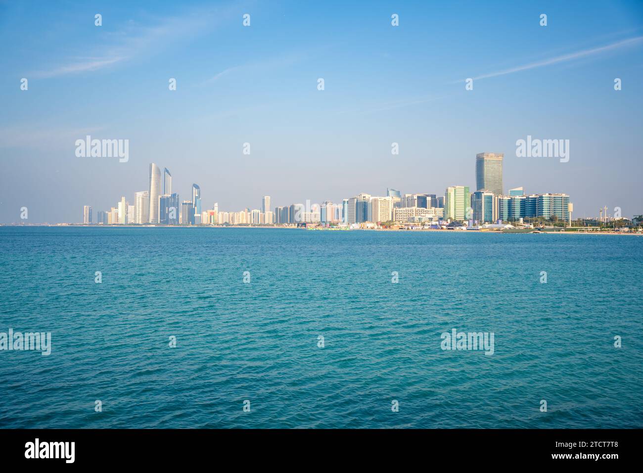 Panorama view of Abu Dhabi skyline with water, UAE Stock Photo - Alamy