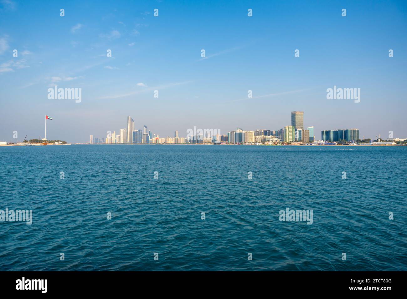 Panorama view of Abu Dhabi skyline with water, UAE Stock Photo - Alamy
