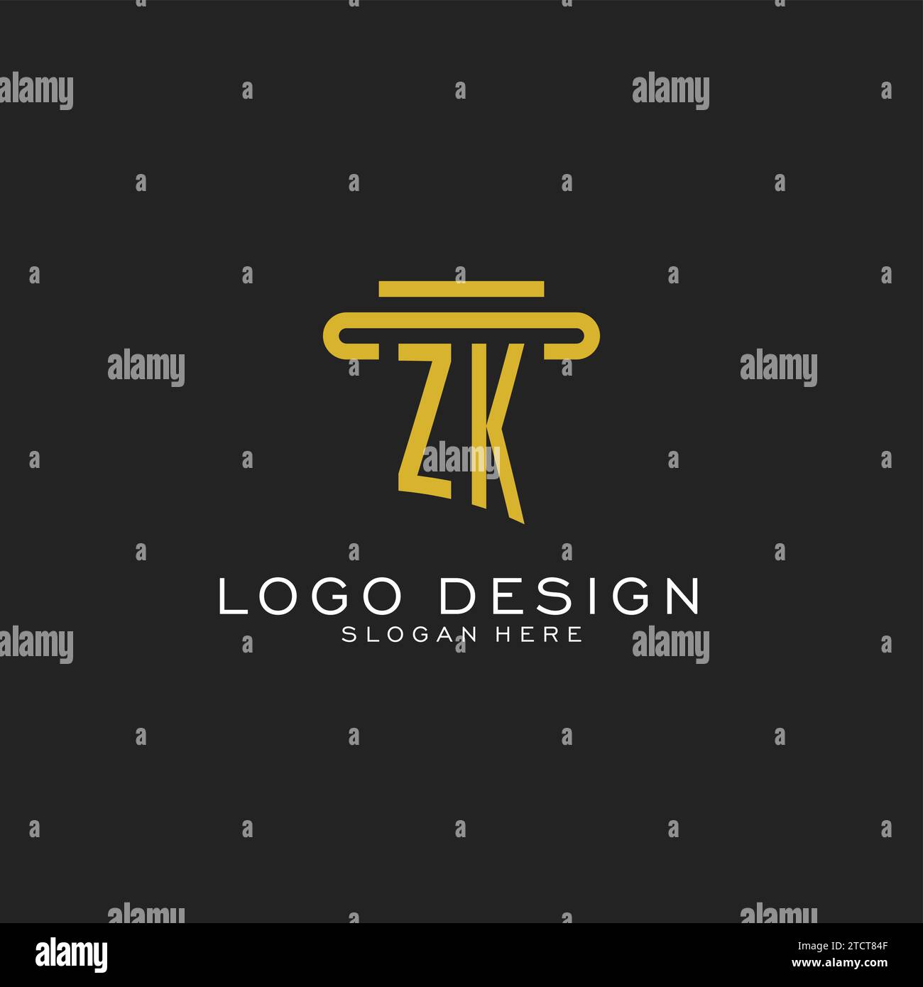 ZK initial logo with simple pillar style design vector graphic Stock ...