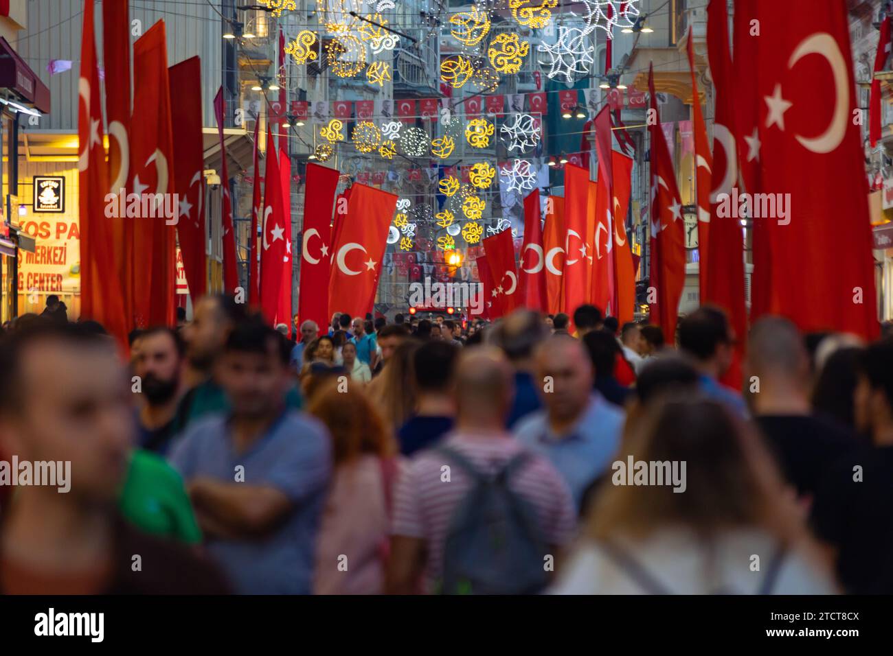 Turkish people with Turkish flags in Istiklal Avenue. National holidays ...