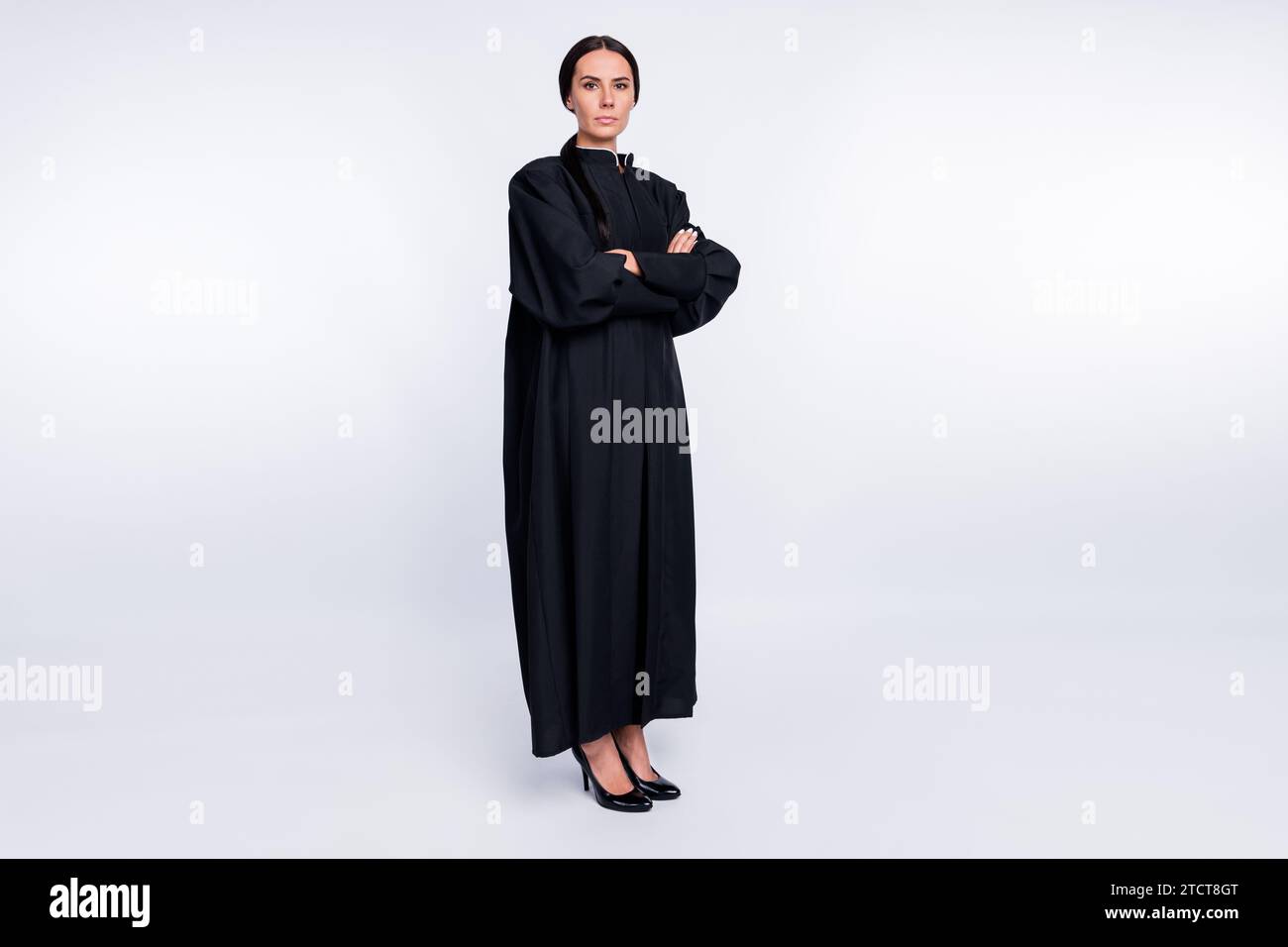 Full size photo of serious woman attorney judge with crossed arms wear ...