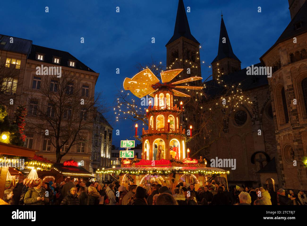 Bonn, Germany - Dec 6, 2023: A traditional Christmas market pyramid at ...