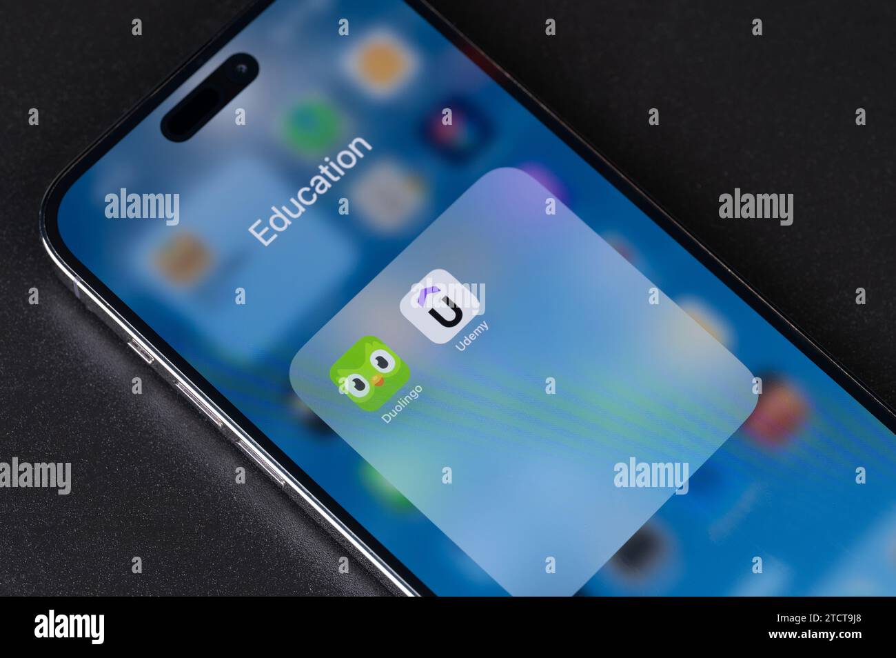 New York, USA - December 11, 2023:Education applecation on iphone menu ...