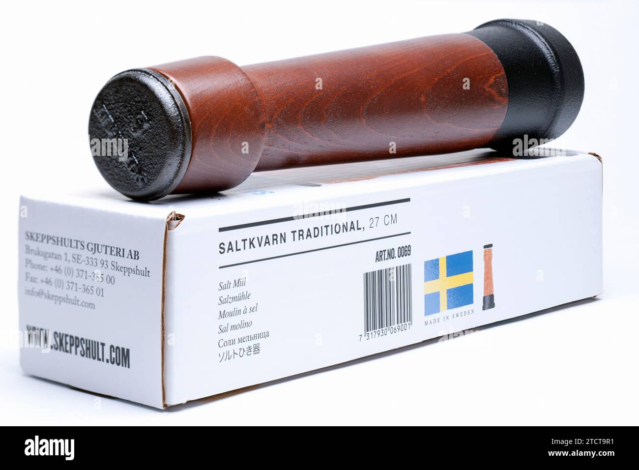 SKEPPSHULT Traditional 27cm tall Salt Mill Grinder on a White ...