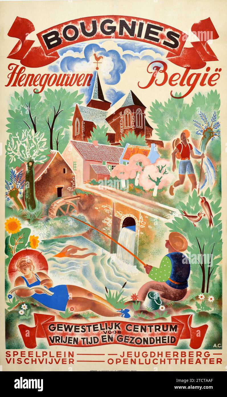 Vintage Belgian Travel Poster Bougnies Henegouwen Belgie Belgium ...