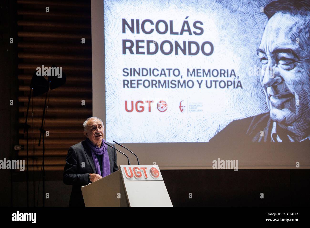 UGT Secretary General Pepe Álvarez speaks during a tribute to Nicolás ...