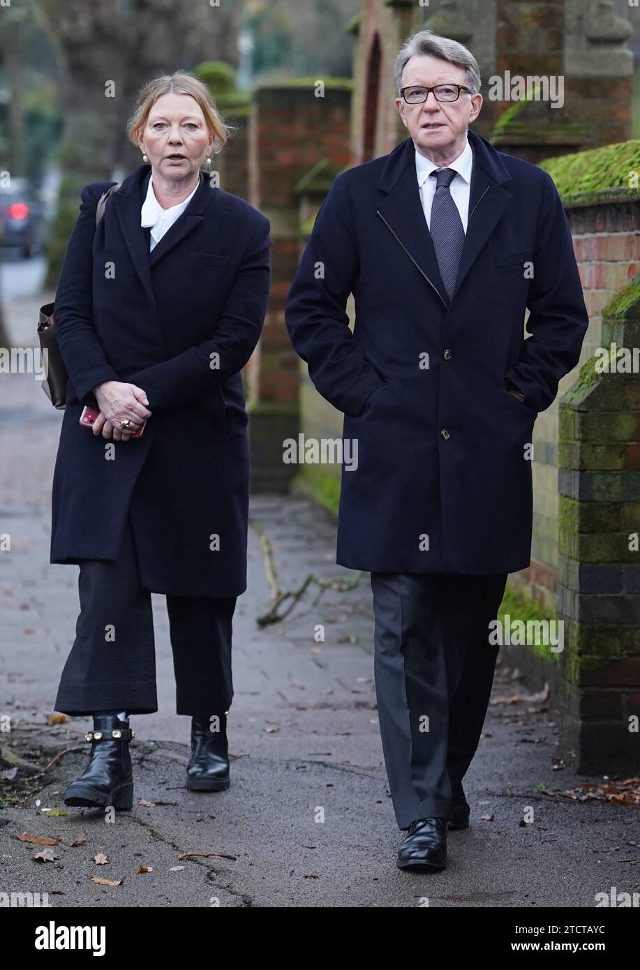 Kate Garvey and Lord Peter Mandelson arrive for the funeral service of ...