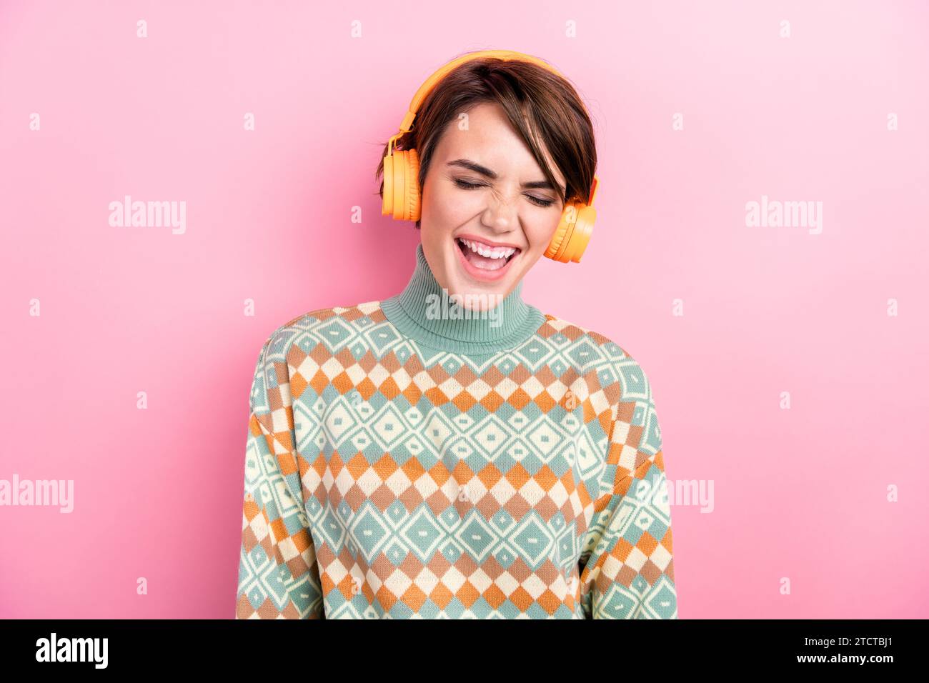 Photo of screaming girl sing favorite songs playlist spotify album ...