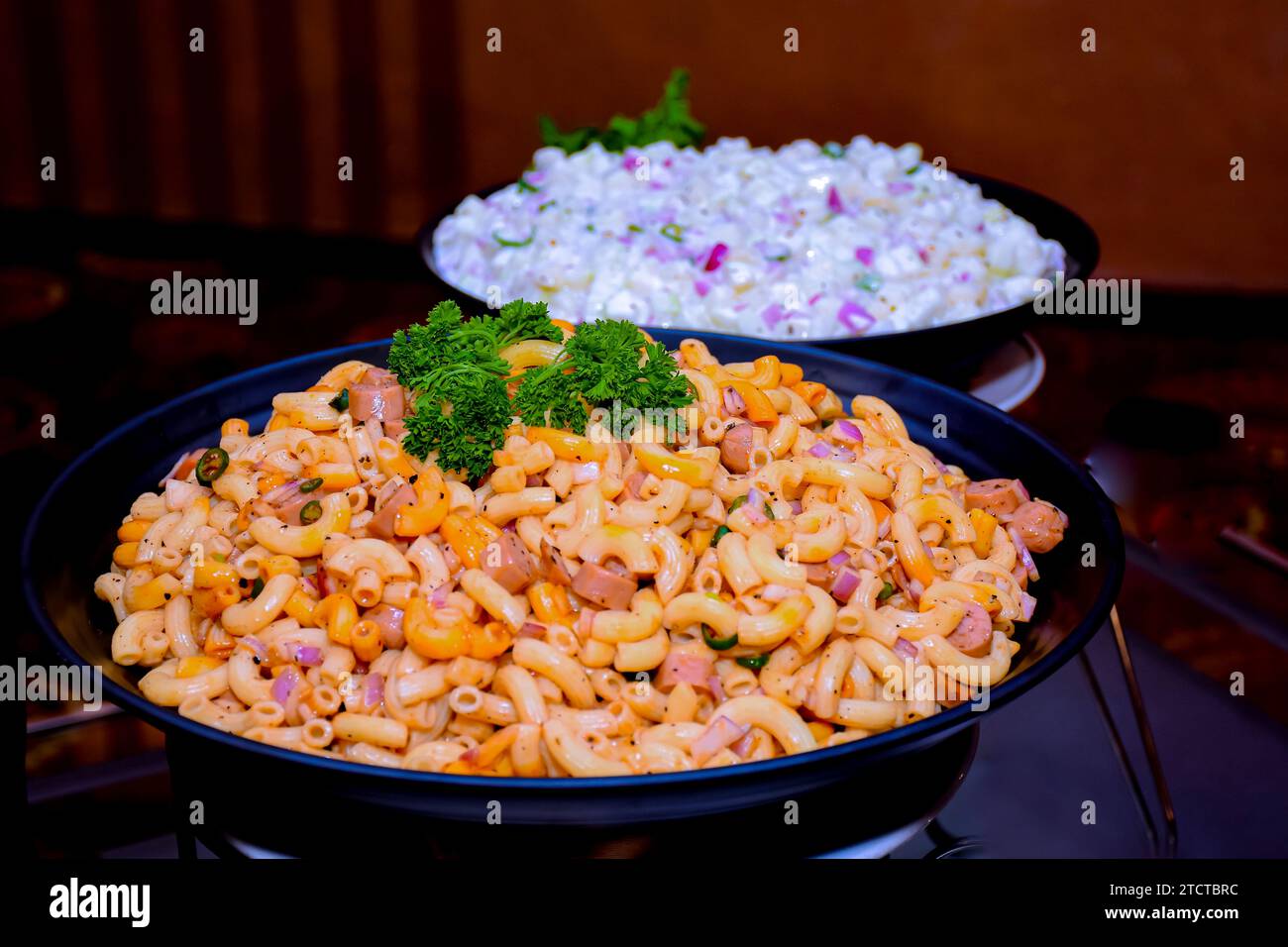 A Fresh mixed salad with macaroni close up in Buffet Stock Photo - Alamy