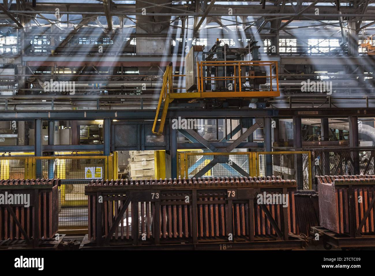 Anode copper bars in the smelter loaded for rail transport Stock Photo ...