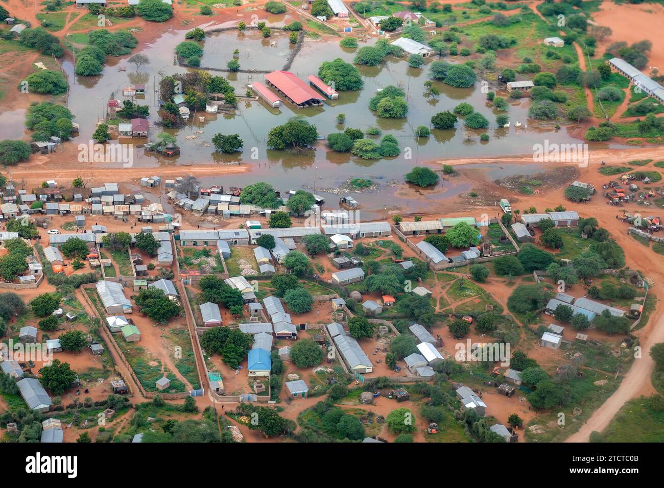 An aerial view shows a flooded area in Mandera County,Kenya, Wednesday, Dec. 13, 2023. (AP Photo ...