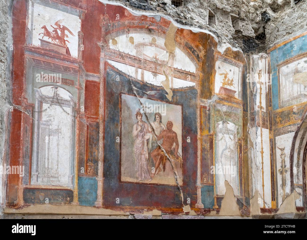 Ercolano, Italy - 25 November, 2023: fresco wall mural in detail in the ...
