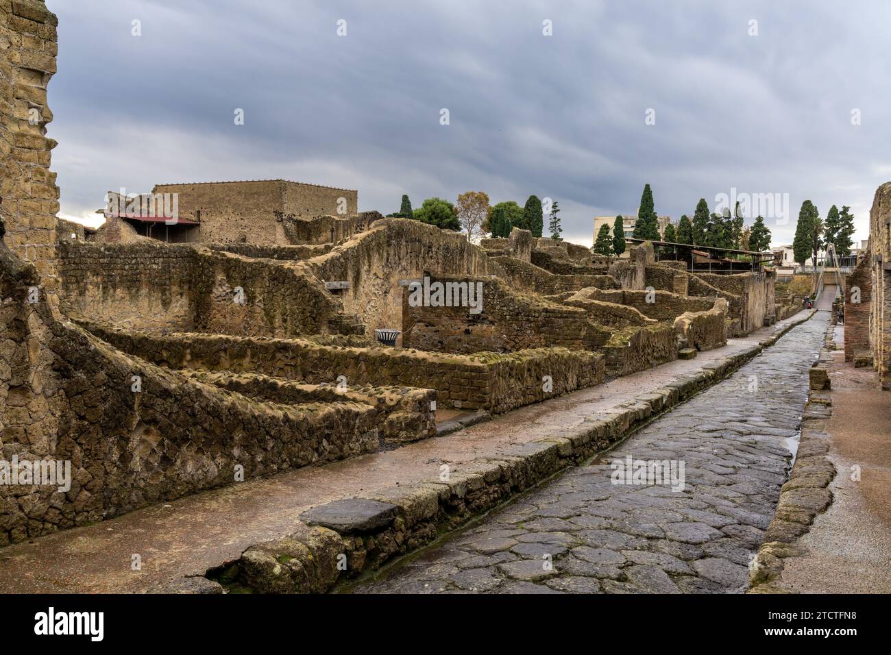 Ercolano, Italy - 25 November, 2023: typical city street and houses in ...