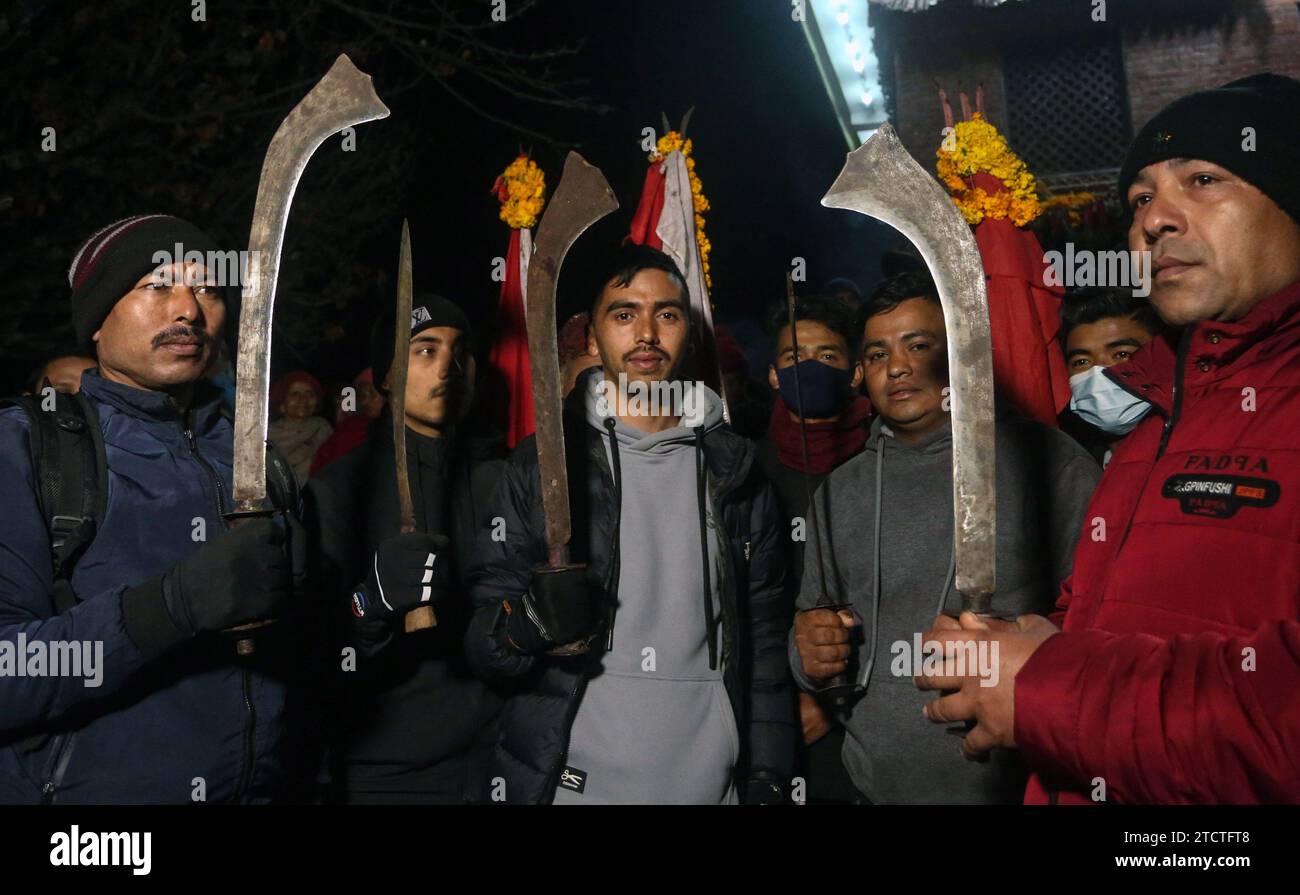 Dhading, Bagmati, Nepal. 14th Dec, 2023. People carrying swords ...