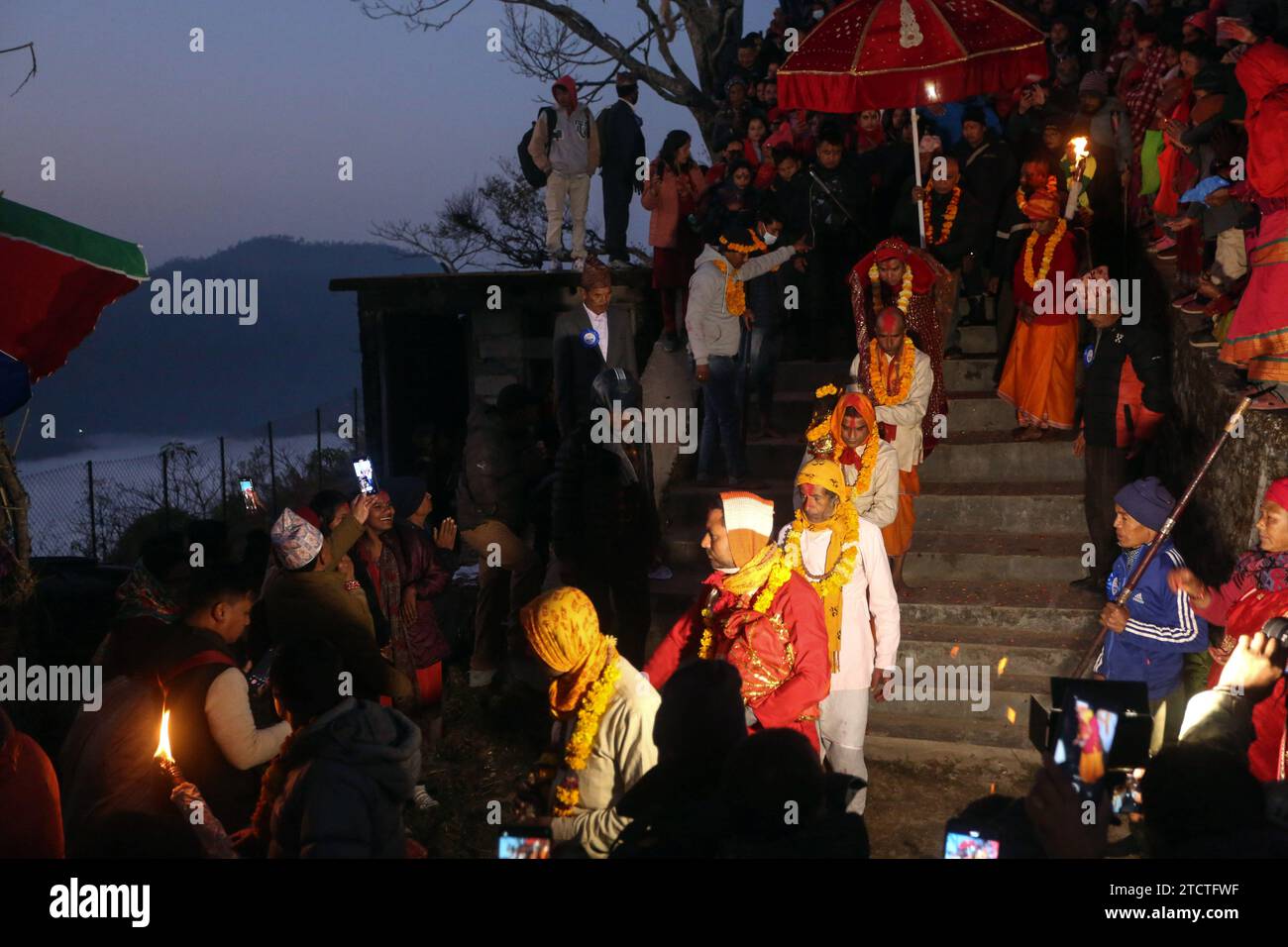Dhading, Bagmati, Nepal. 14th Dec, 2023. People bring down the goddess ...