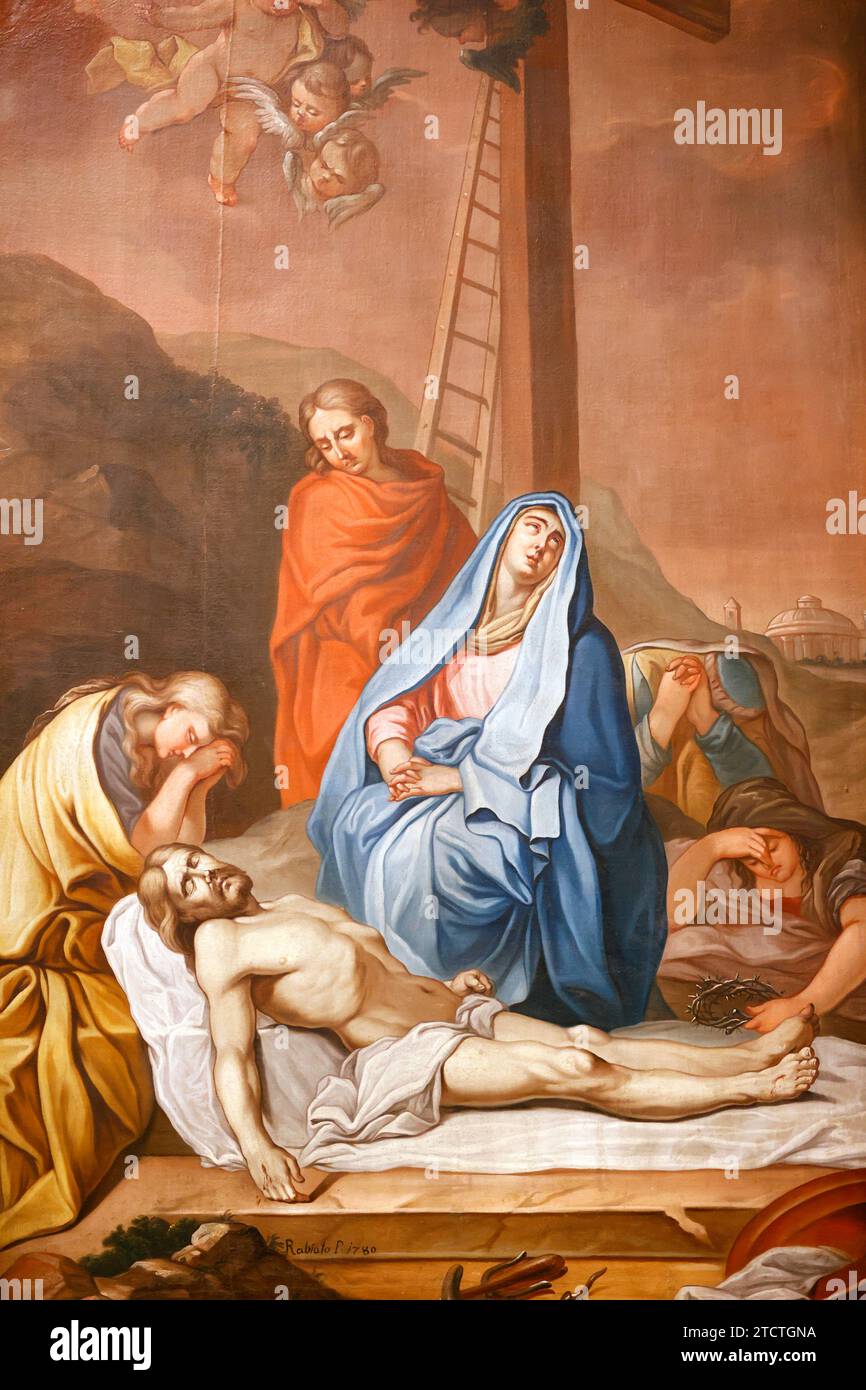 Church of St. Théodule. Way of the cross. Station 13. Jesus is taken ...