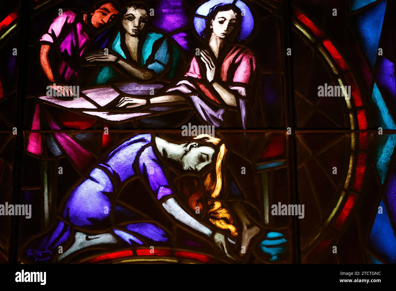 Sion cathedral. Stained glass. Mary Magdalene washing the feet of ...