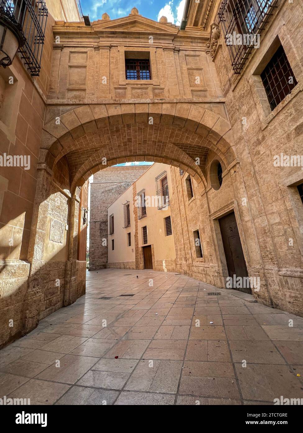 Valencia, Spain - SEP 3, 2022: Arch bridge between buildings on ...