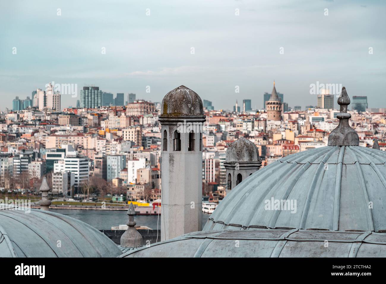 Panoramic view of Istanbul behind the domes of the Suleymaniye Complex ...