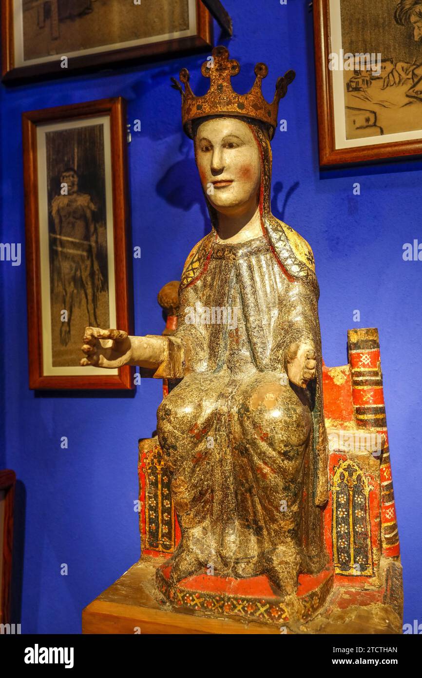 Crowned seated Virgin Mary statue in Cau Ferrat museum, Sitges, Spain ...