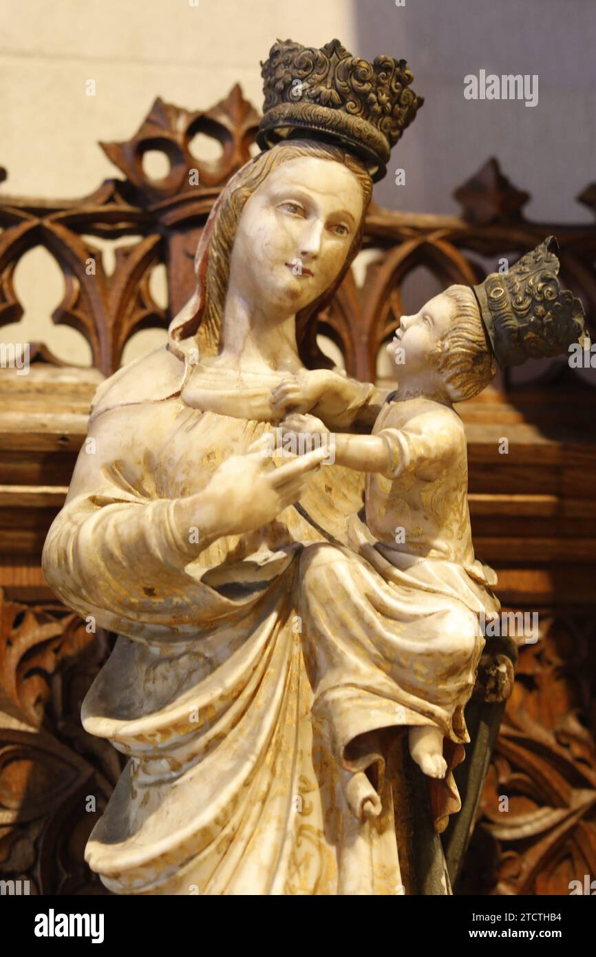Crowned Madonna and child statue in Cau Ferrat museum, Sitges, Spain ...