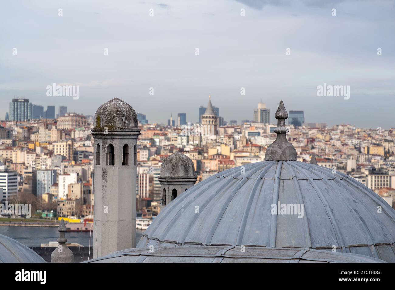 Panoramic view of Istanbul behind the domes of the Suleymaniye Complex ...