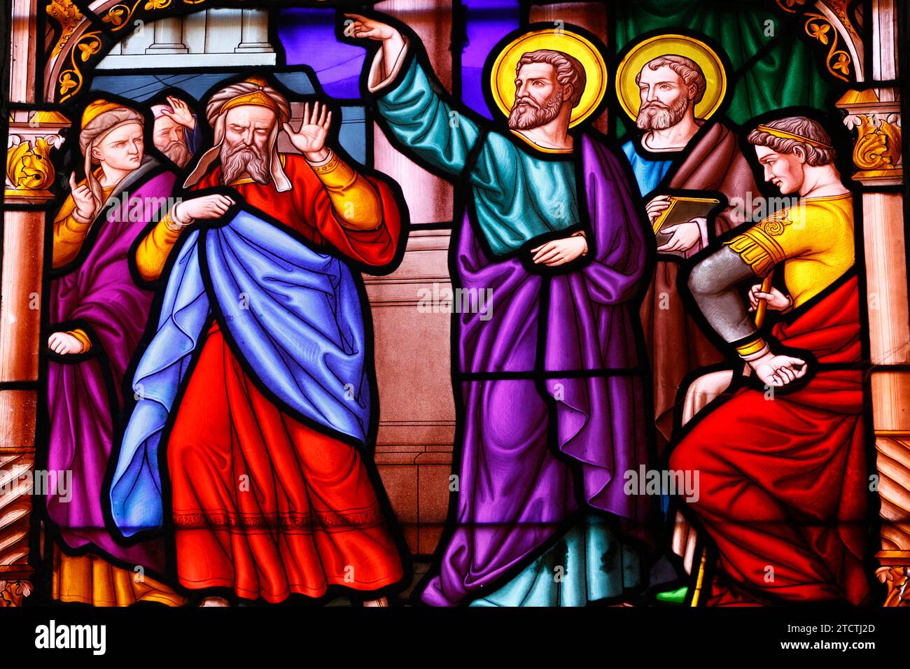 Saint Leonard church. Stained glass. Simon the Zealot was one of the ...