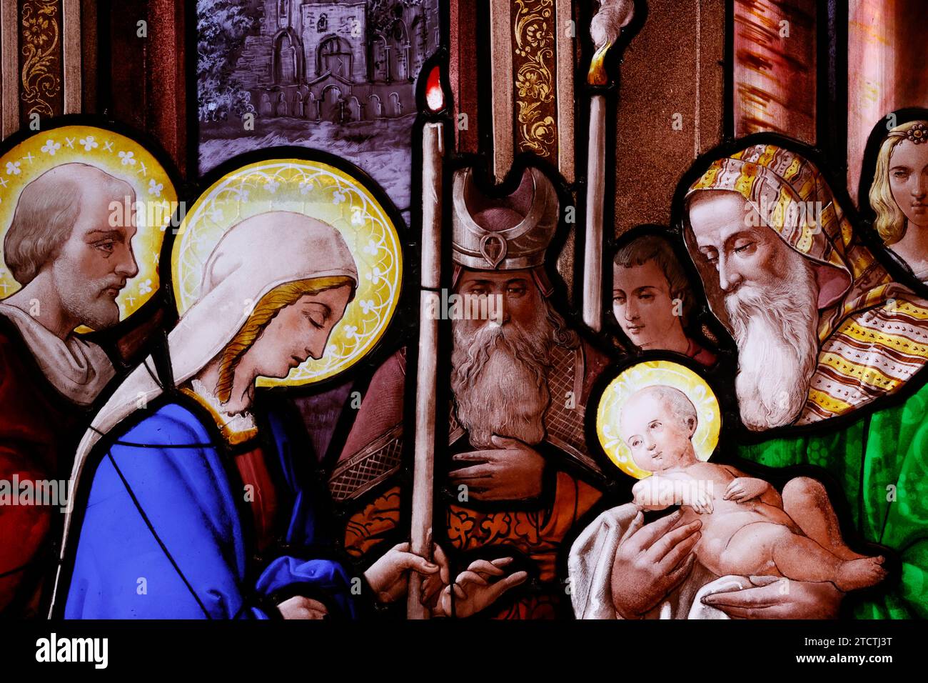 Saint Leonard church. Stained glass. The Presentation of Jesus at the ...