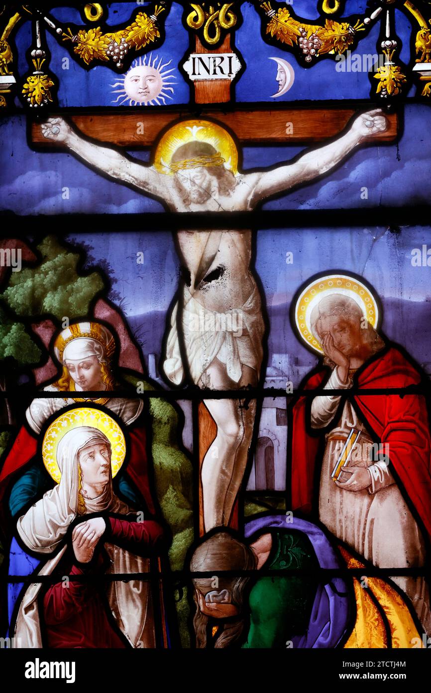 Saint Leonard church. Stained glass. Way of the cross. Station 12 ...