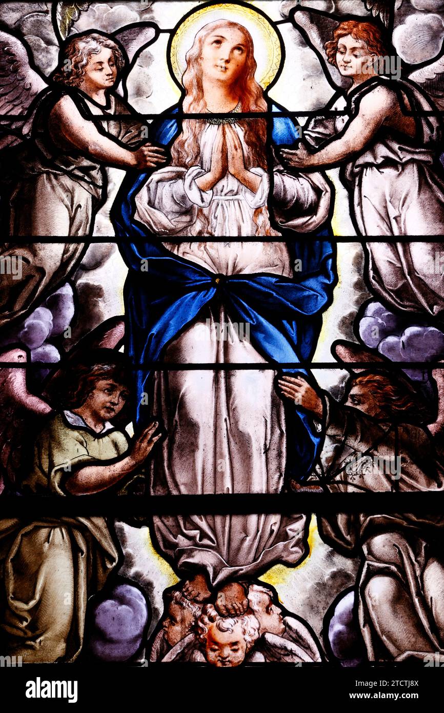 Saint Augustin church. Stained glass. The Assumption of Mary into ...