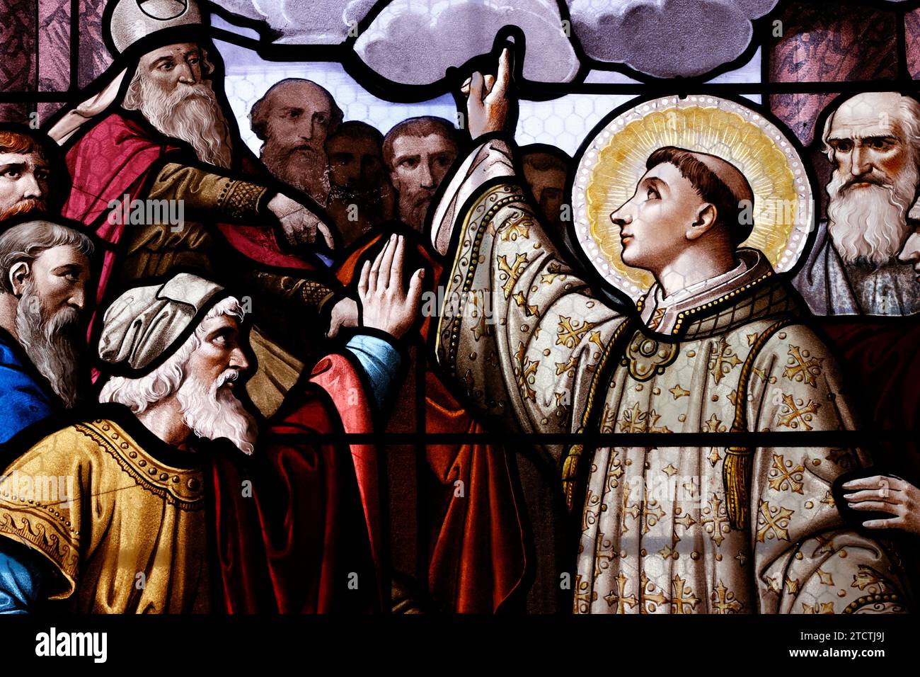 Saint Augustin church. Stained glass. Saint Stephen was a deacon in the ...