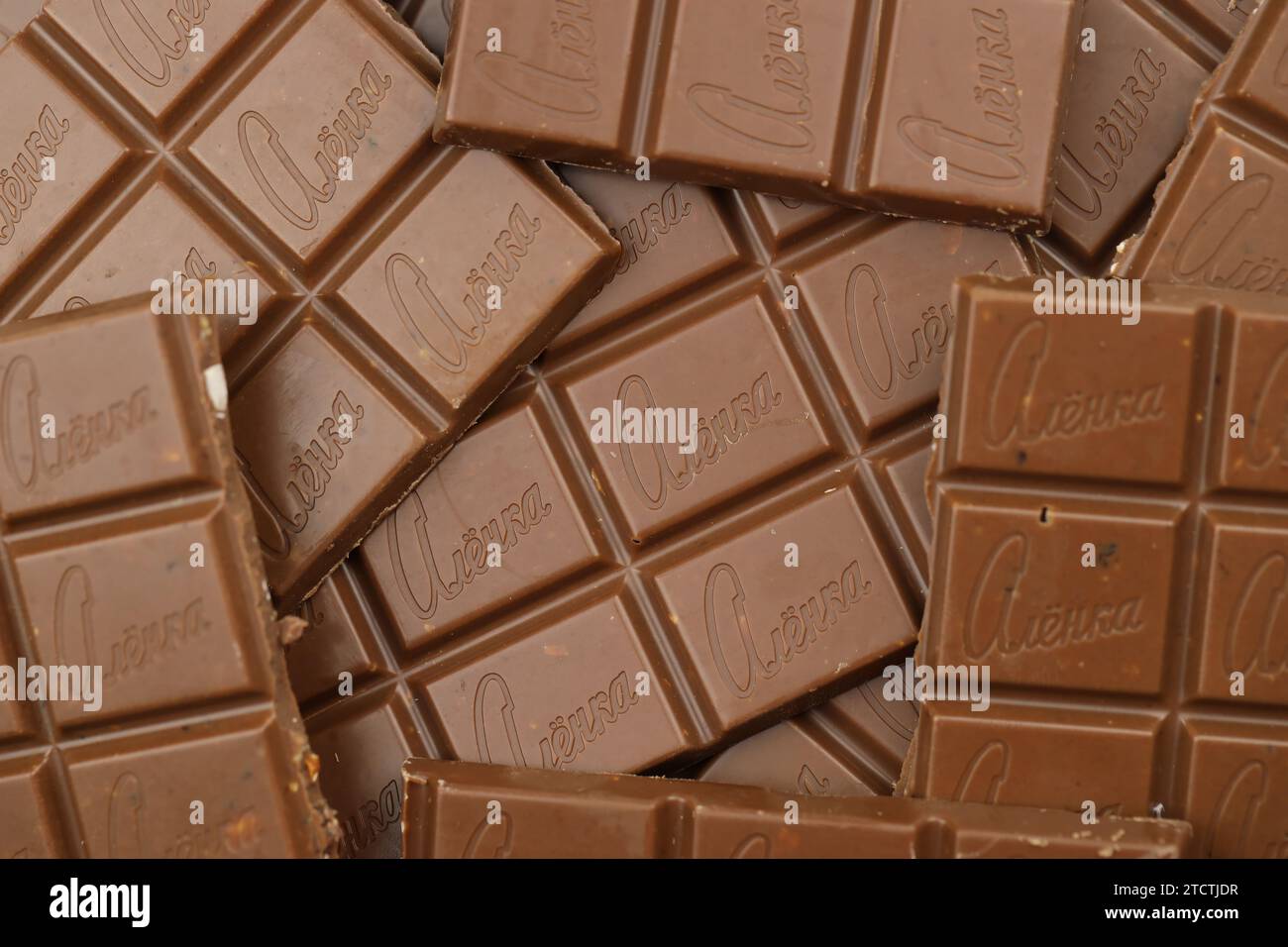 KHARKIV, UKRAINE - JANUARY 27, 2021 Alyonka chocolate square bars ...