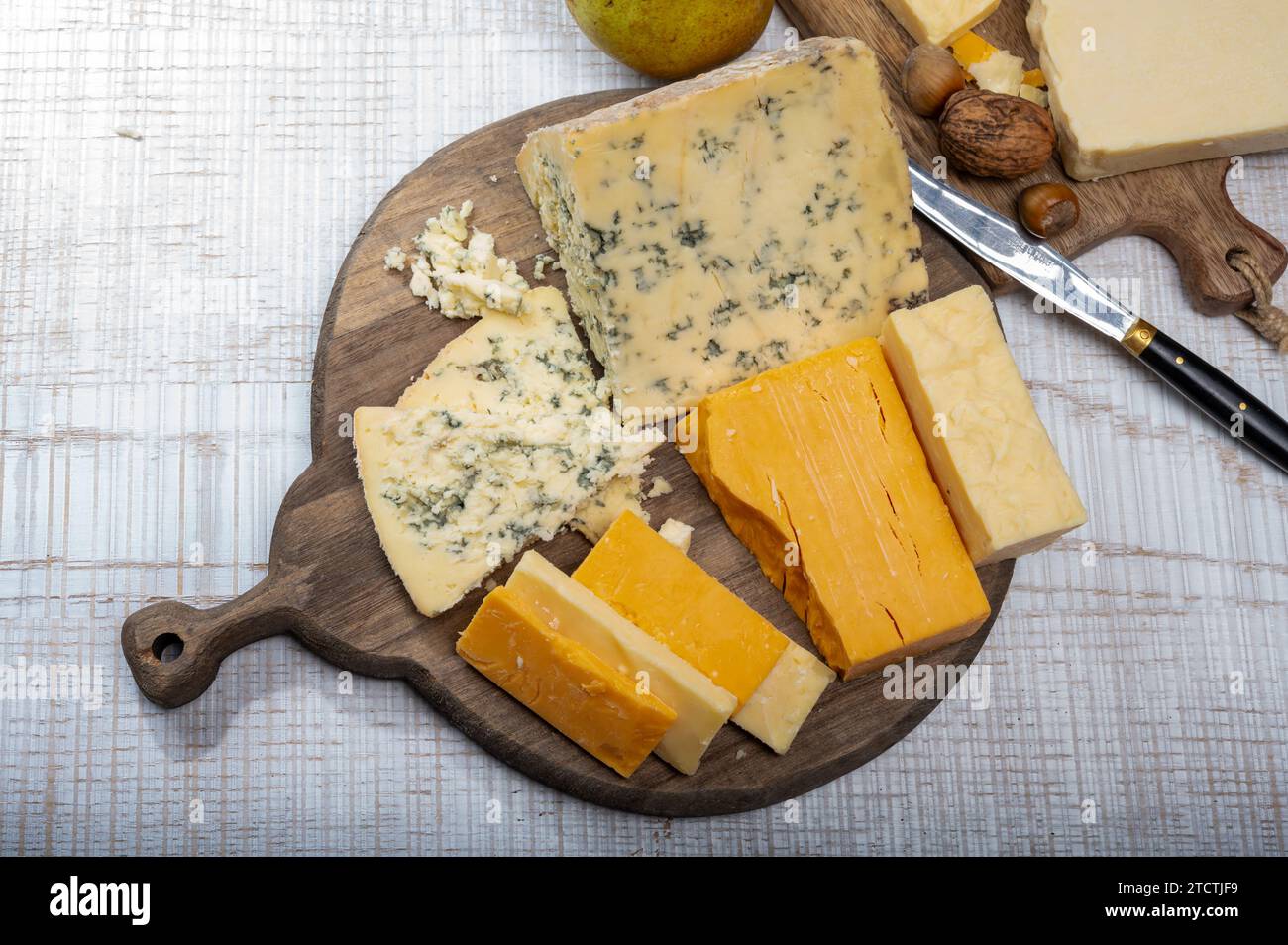 English cheeses collection, mature and coloured cheddar cheese and semi ...