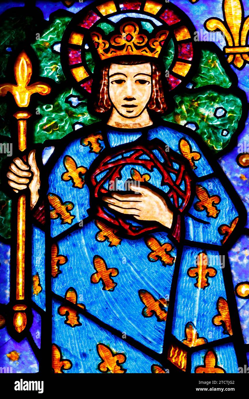 Saint Helier church. Stained glass by Francois Decorchemont. Louis IX ...