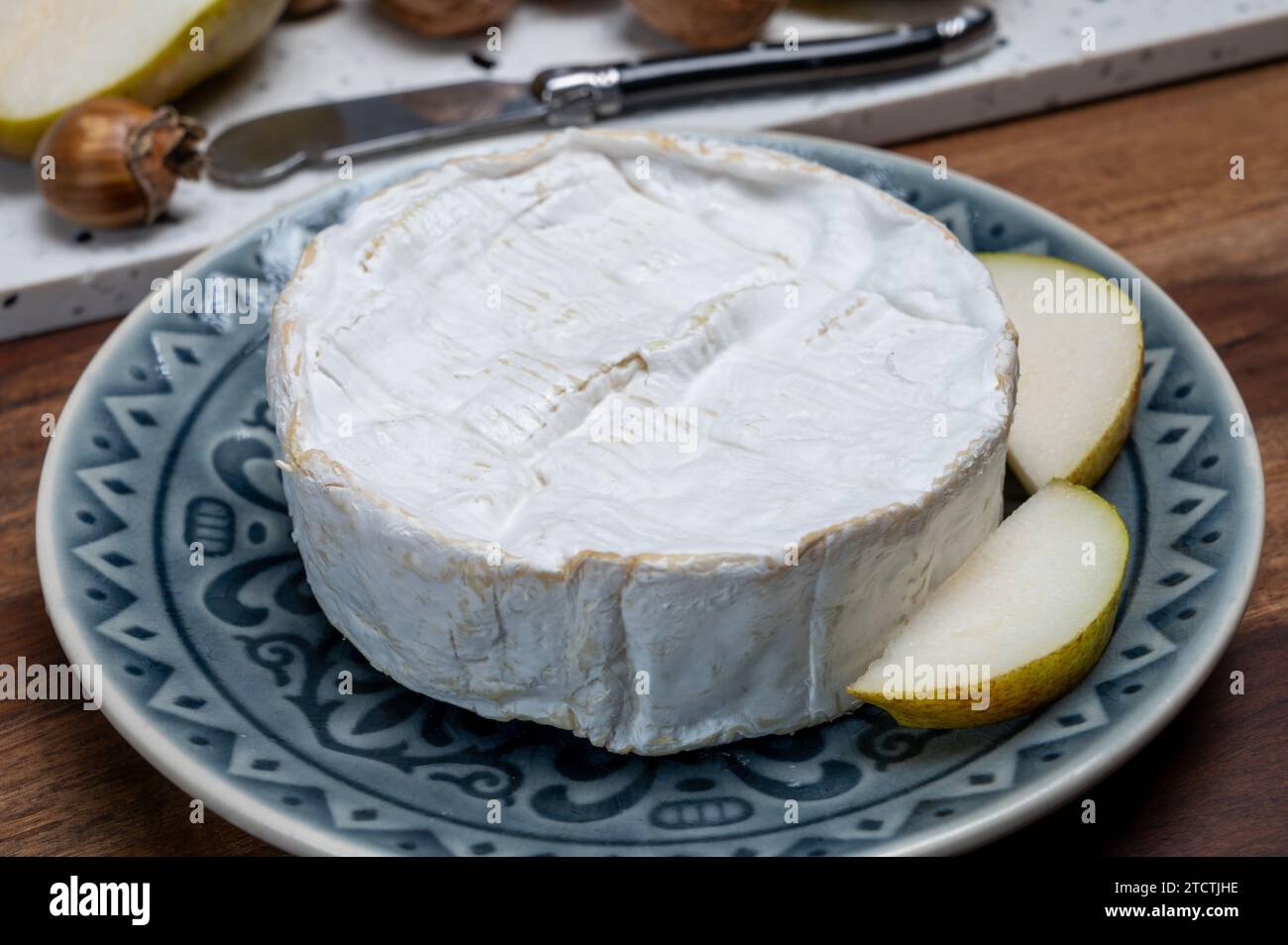 French soft Camembert cheese, original Camembert de Normandie, close up ...