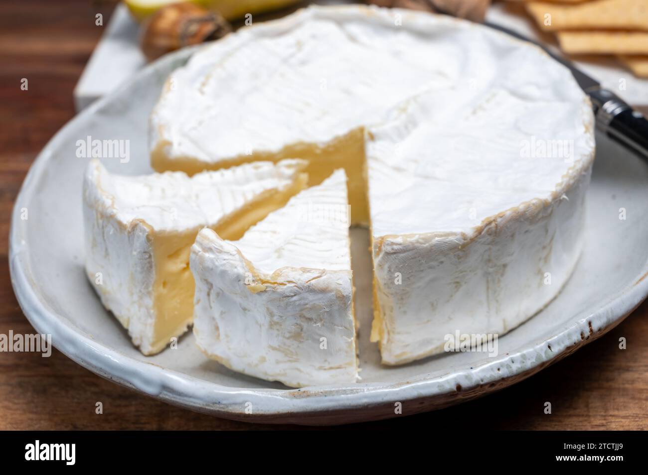 French soft Camembert cheese, original Camembert de Normandie, close up ...