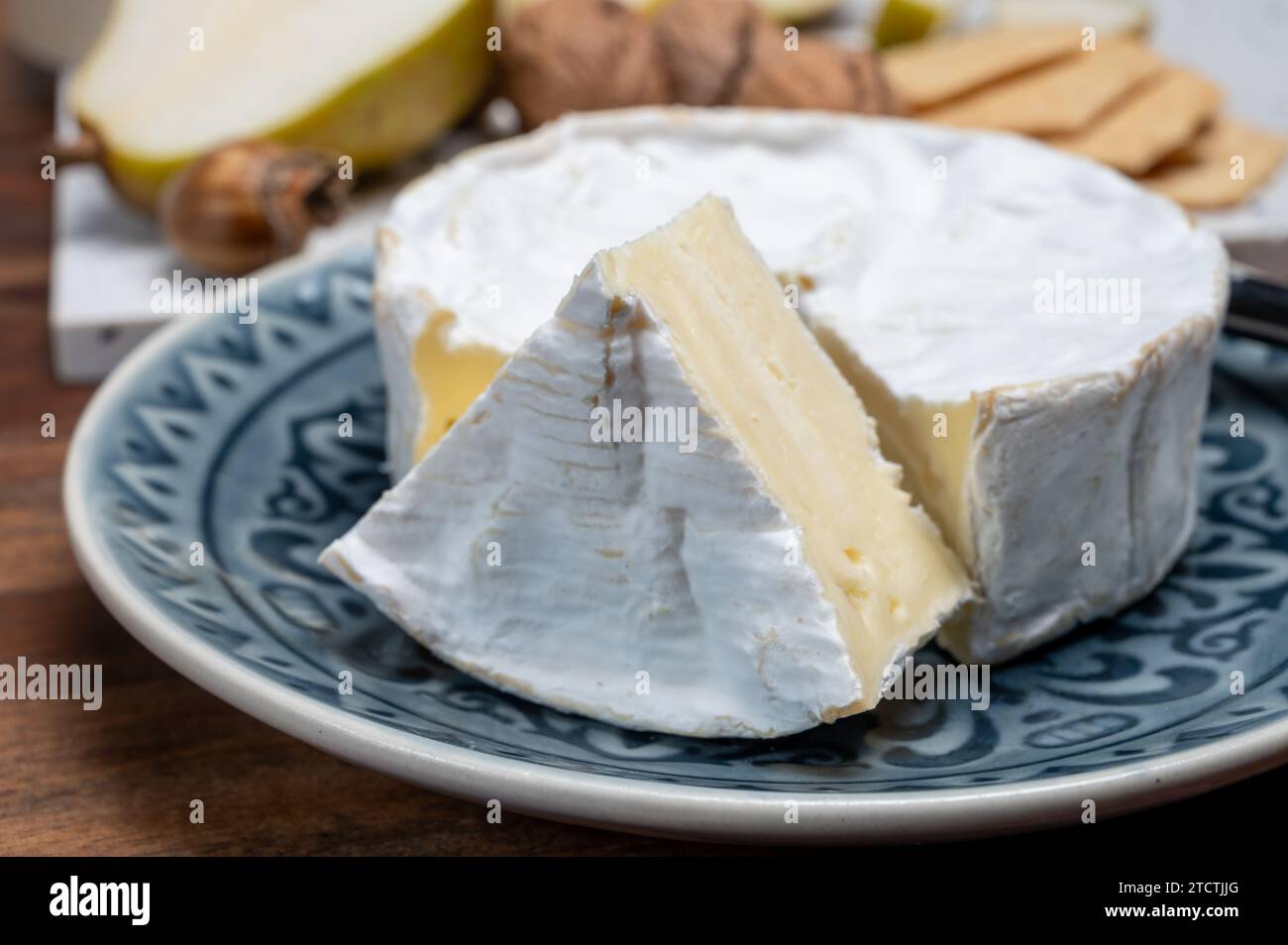 French soft Camembert cheese, original Camembert de Normandie, close up ...