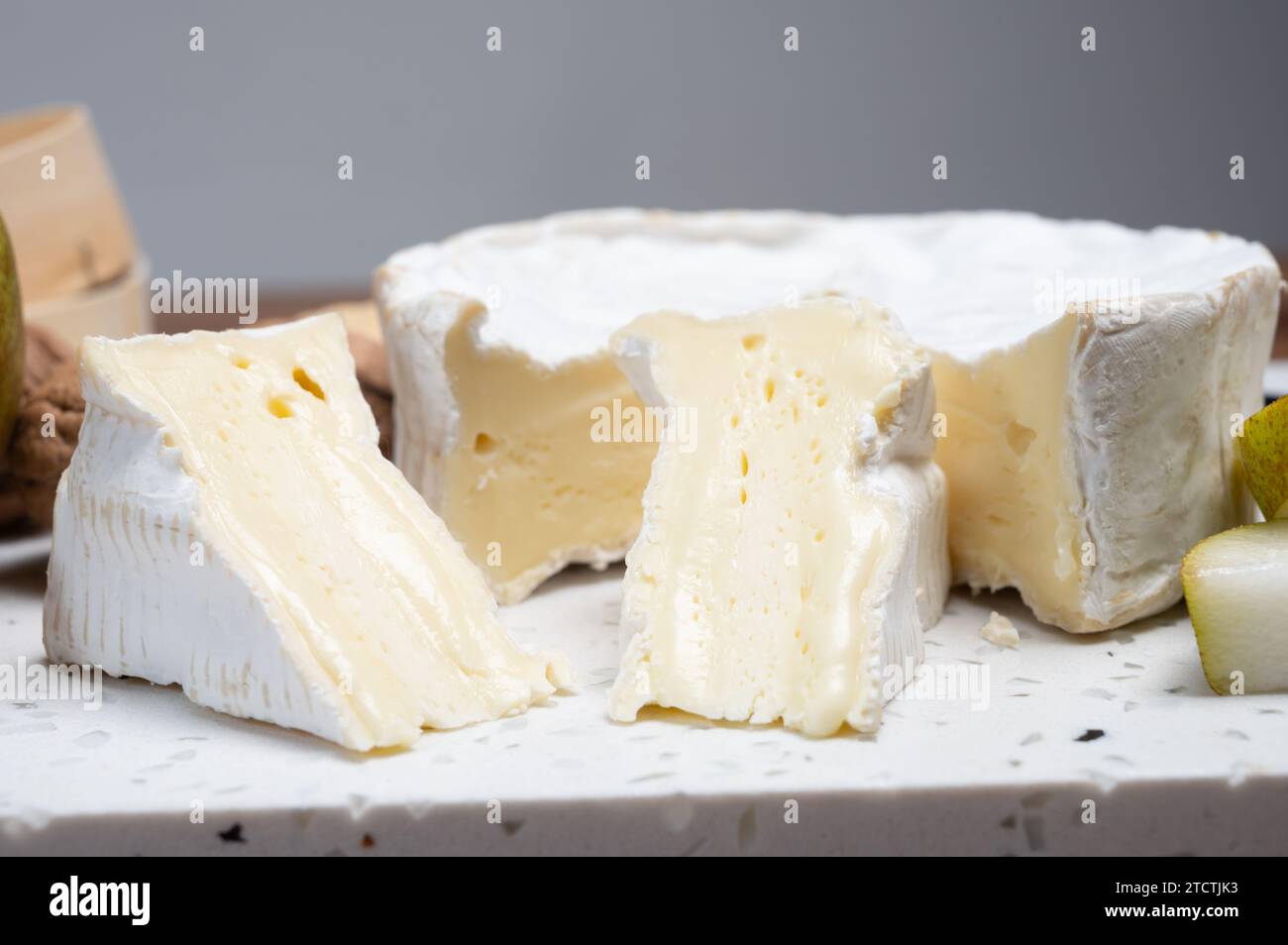 French soft Camembert cheese, original Camembert de Normandie, close up ...