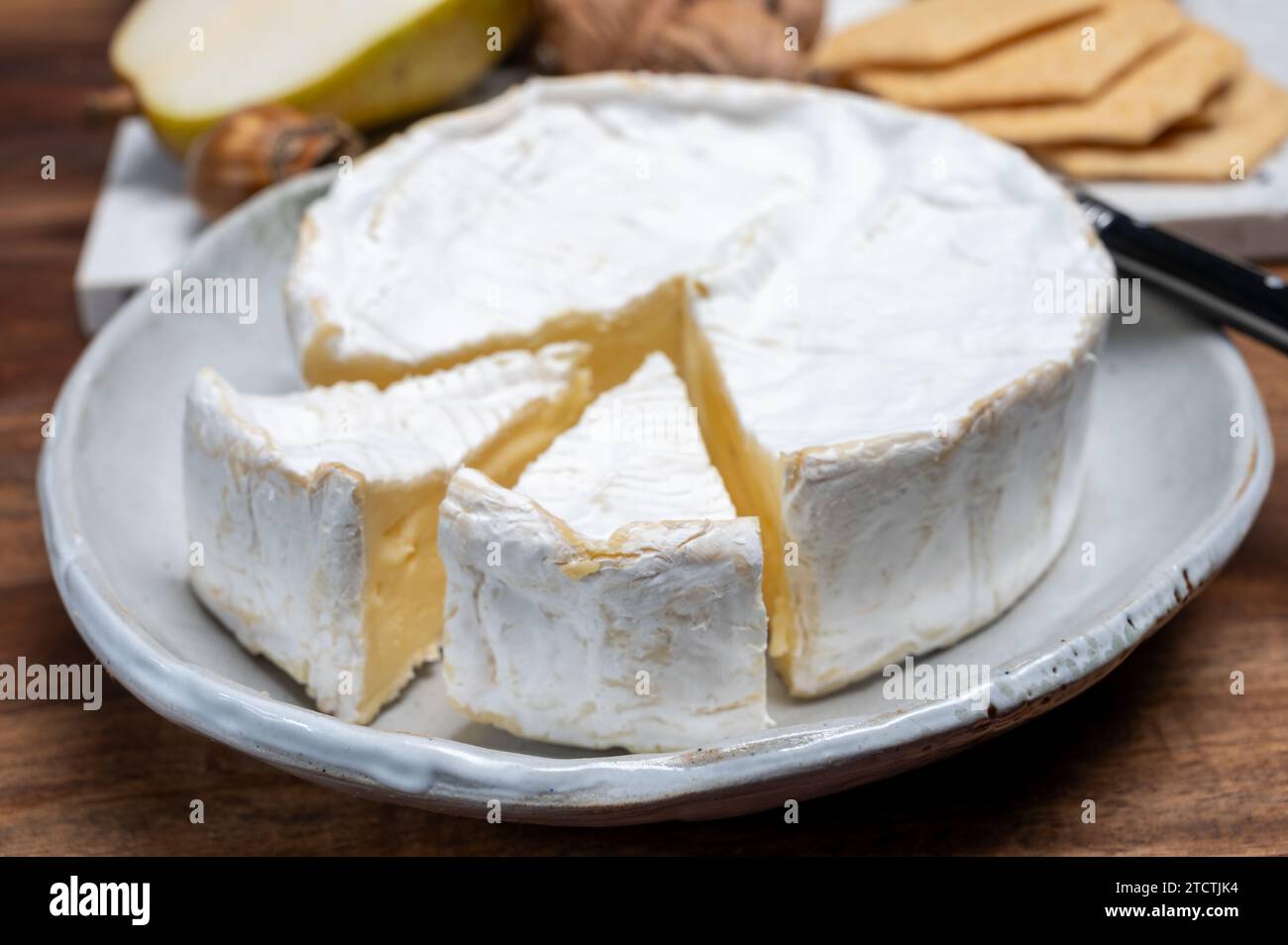 French soft Camembert cheese, original Camembert de Normandie, close up ...
