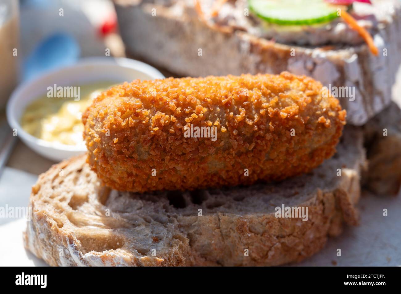 Dutch fast food, deep fried croquettes filled with ground beef meat ...