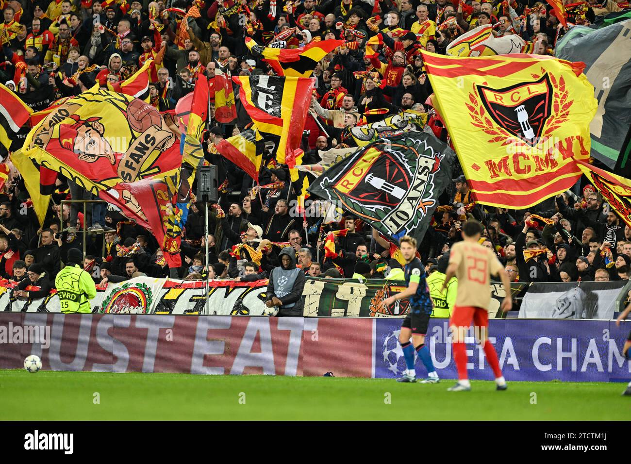 fans and supporters of Lens waving their flags during the Uefa ...