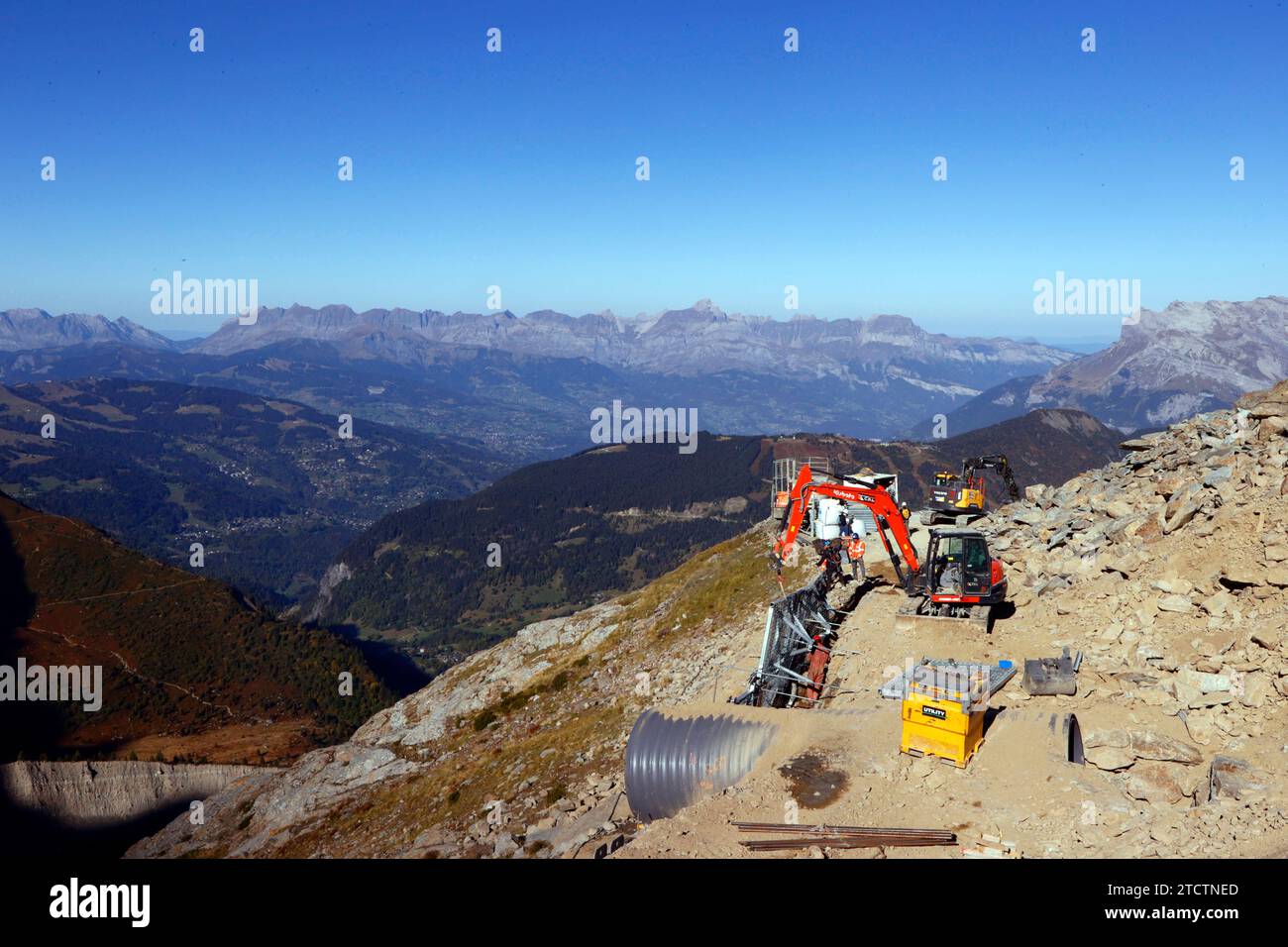 French Alps. Construction site on The Mont Blanc Tramway (TMB) the ...