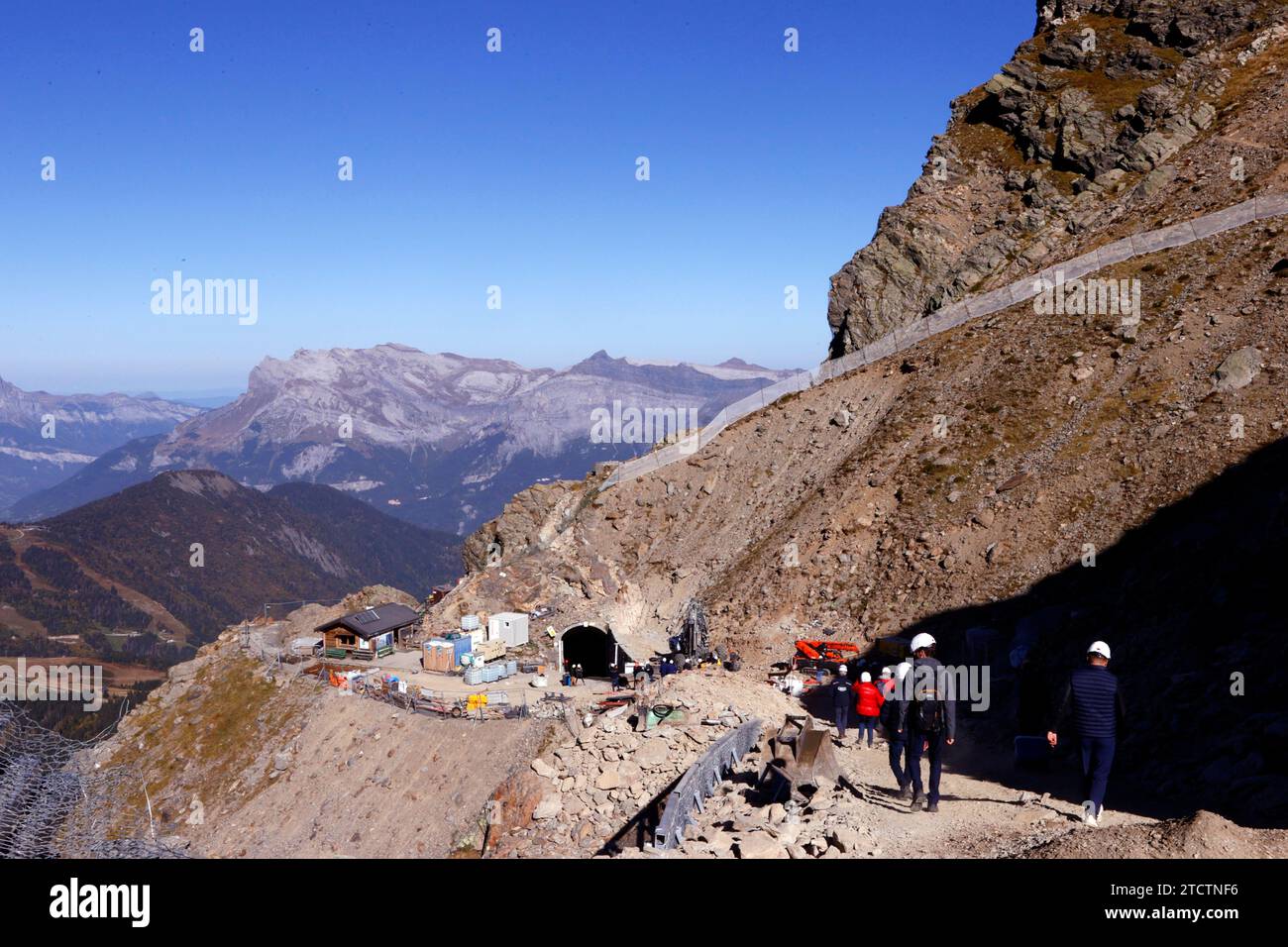 French Alps. Construction site on The Mont Blanc Tramway (TMB) the ...