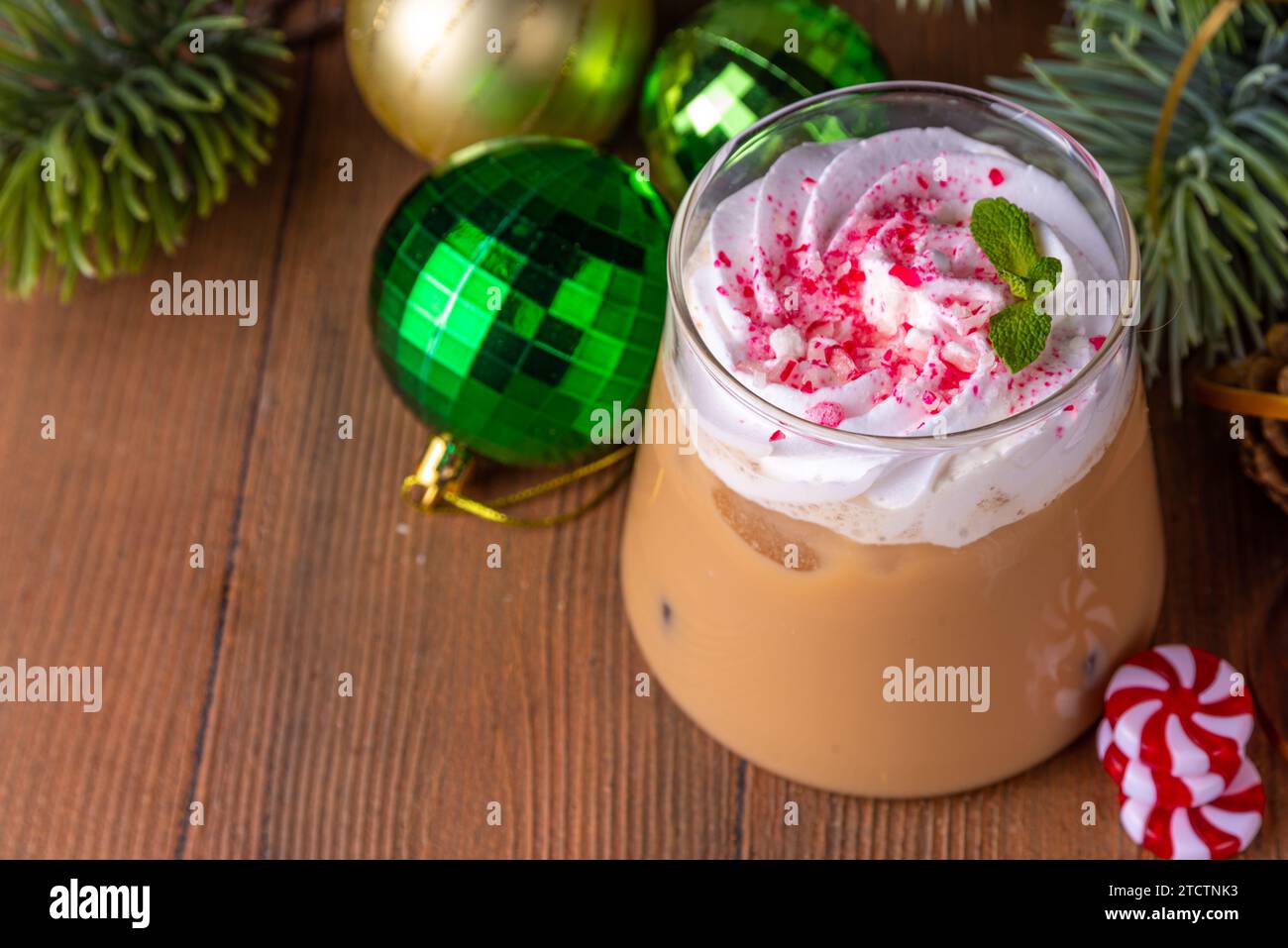 Iced Peppermint Mocha or Latte, Christmas coffee drink with crushed ...